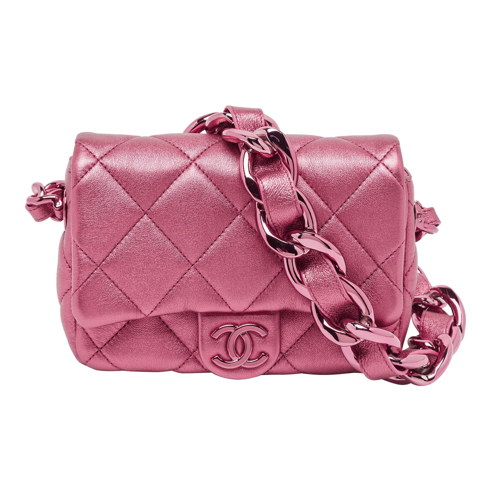 Chanel Metallic Pink Quilted Leather Mini Flap Bag | Chairish