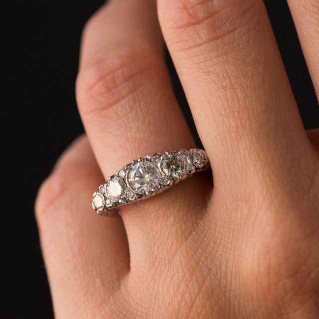 French Five Diamond Clusters Jarretiere Ring Size 7 | Chairish