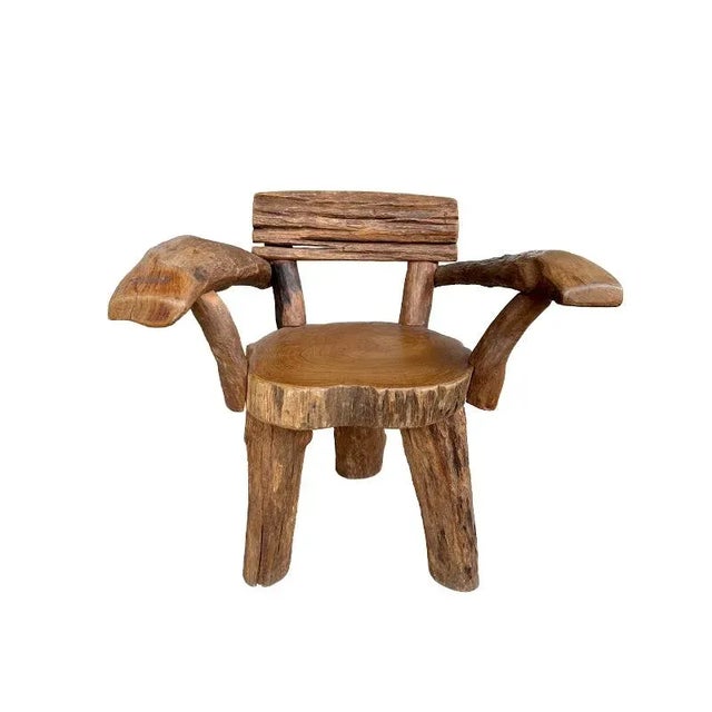 Early 20th Century Raw Wood Live Edge Chair | Chairish