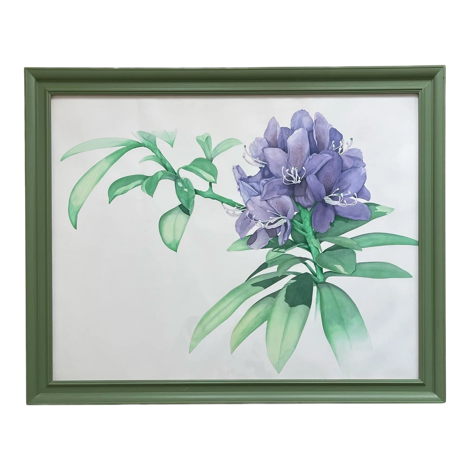 Large Christopher Behrens Watercolor Painting Purple Lavender Rhododendron | Chairish