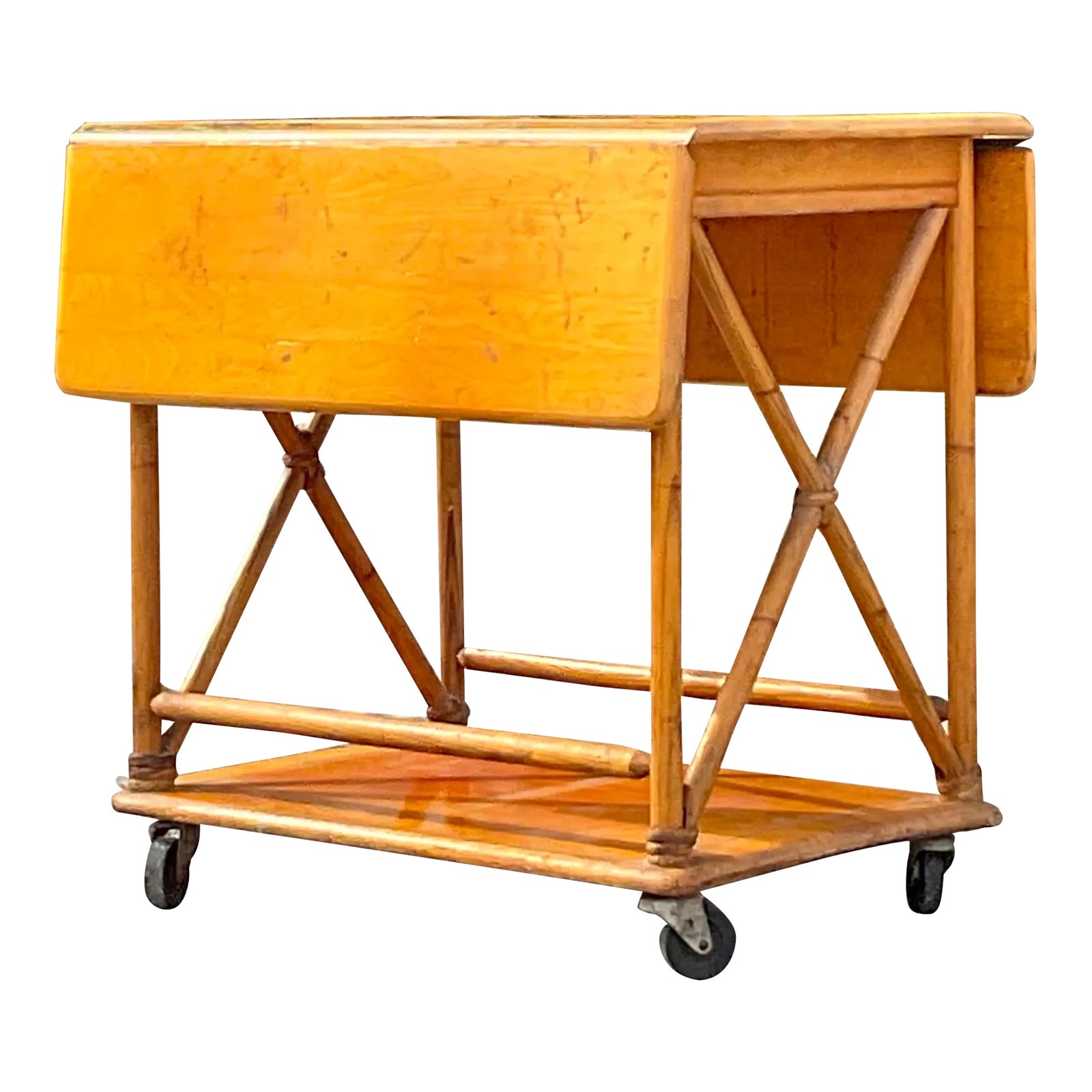 Mid 20th Century Vintage Heywood Wakefield Maple Bar Cart | Chairish