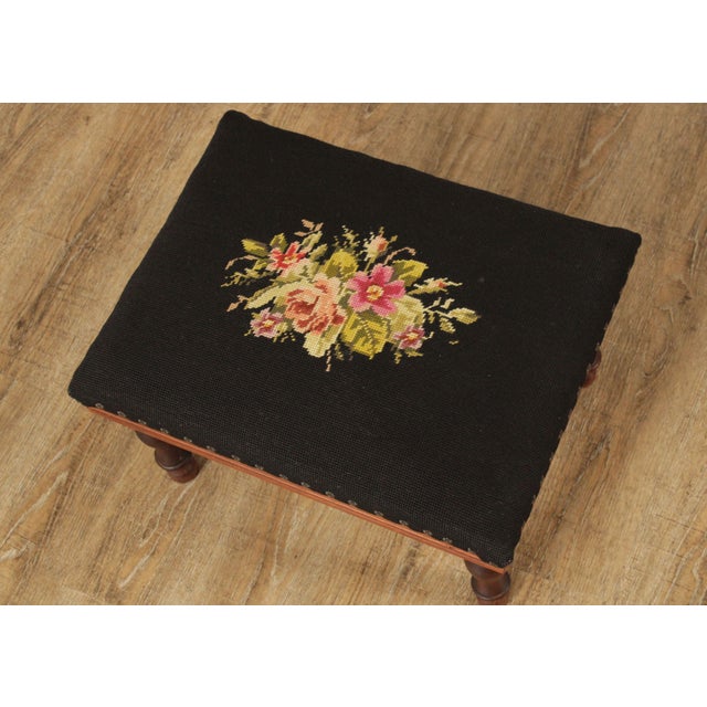 Antique Victorian Floral Needlepoint Foot Stool | Chairish
