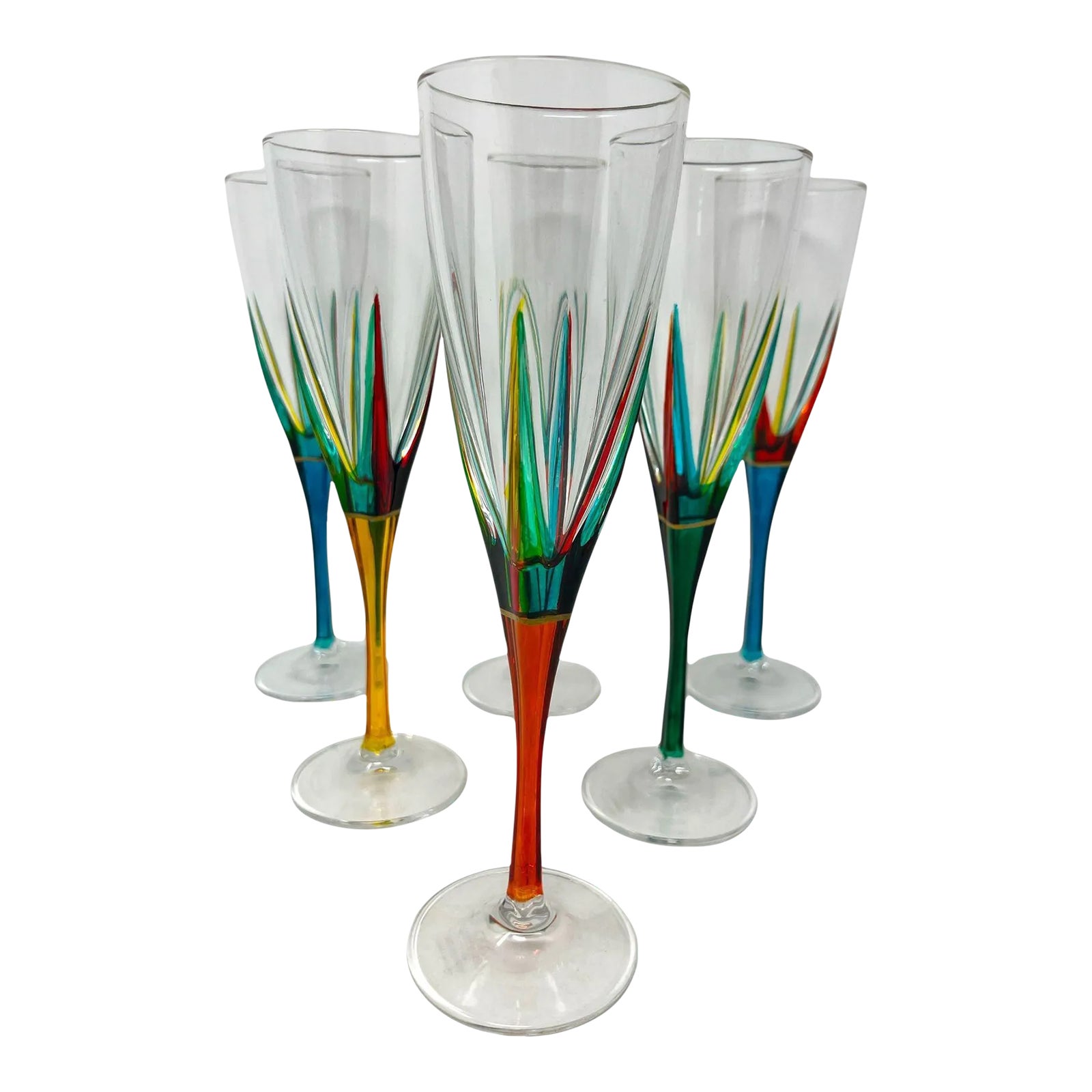 Venetian Glass Hand Painted Flutes | Chairish
