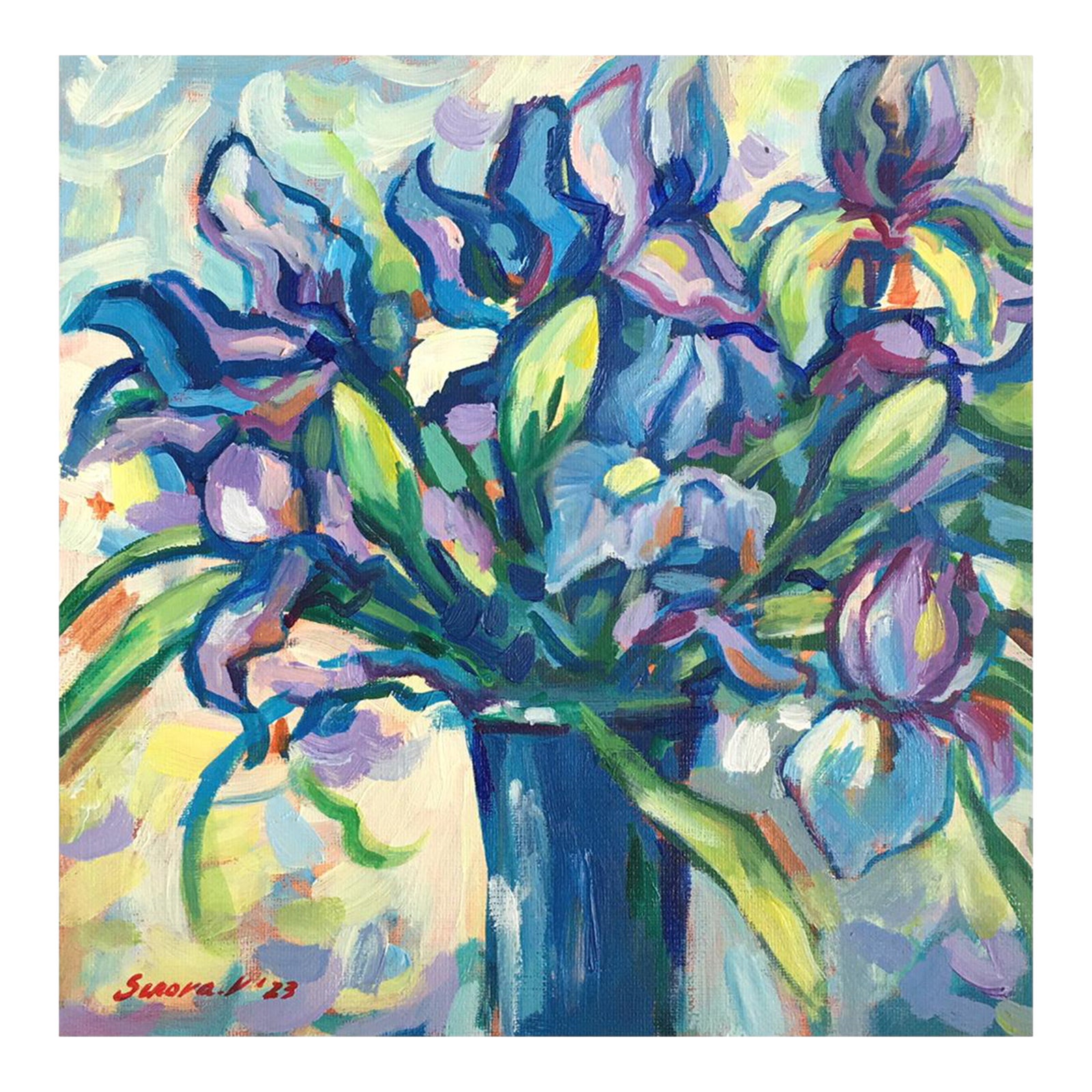 Contemporary Abstract Floral Iris Original Painting by Valeriya Serova ...