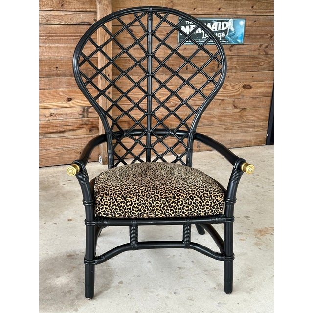 Vintage Coastal Regency Ficks Reed Balloon Back Rattan Arm Side Chair ...