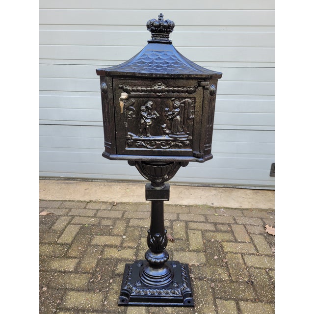 Cast Iron English Mailbox Letterbox on Leg Black | Chairish
