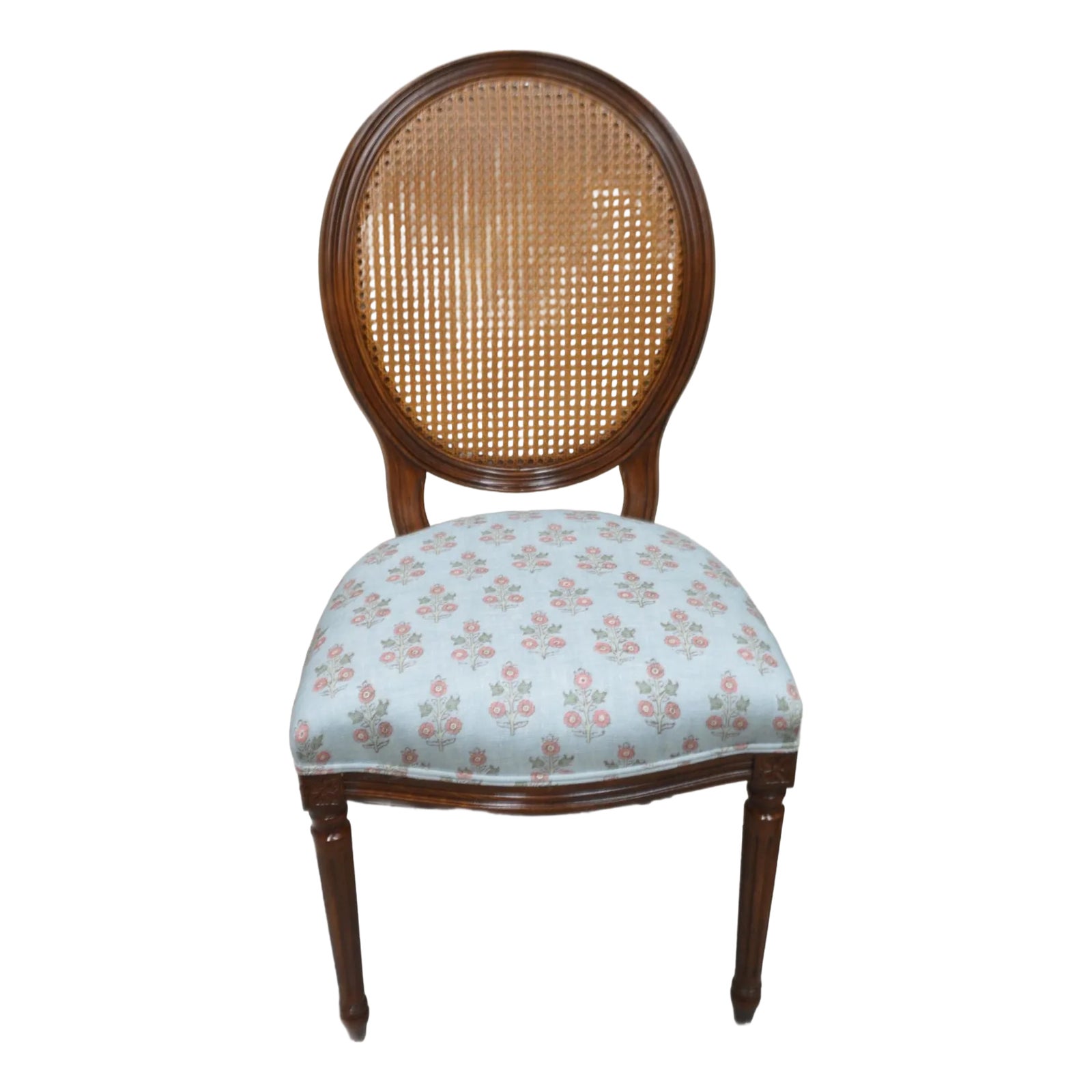 Louis XVI Style Cane Back Chair With Oval Back and Upholstered Seat ...