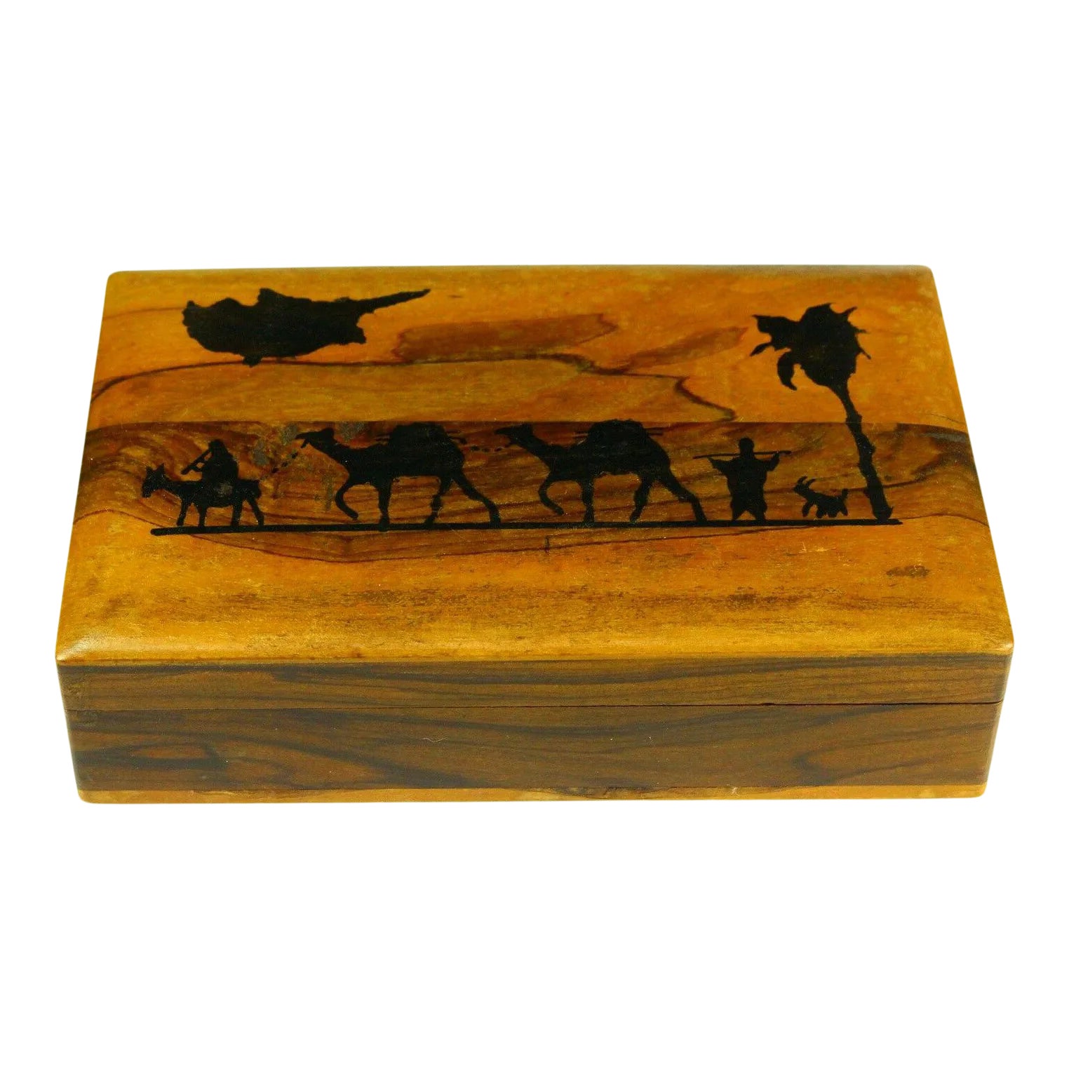 1920s Olive Wood Humidor Trinket Box Souvenir of Cyprus, Made in ...