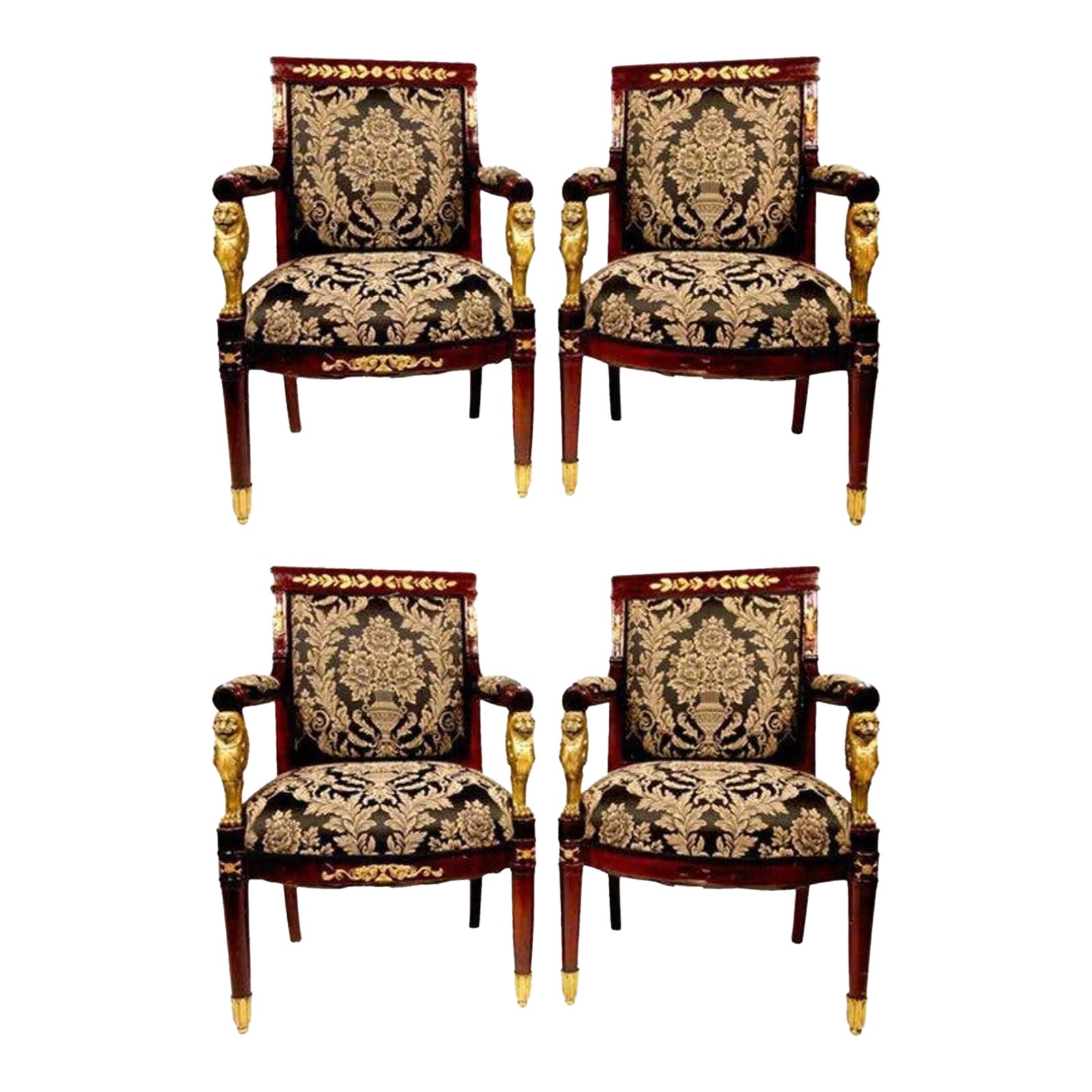 Early 1900s French Federal Empire Style Victorian Cherry Wood Armchairs ...