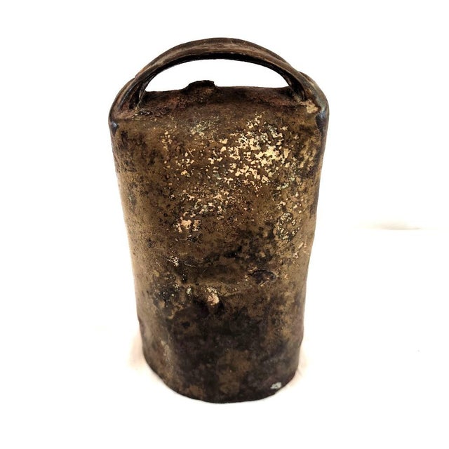 Antique Hand-Forged Brass Cow Bell With Rare Hand-Carved Wood Clapper ...
