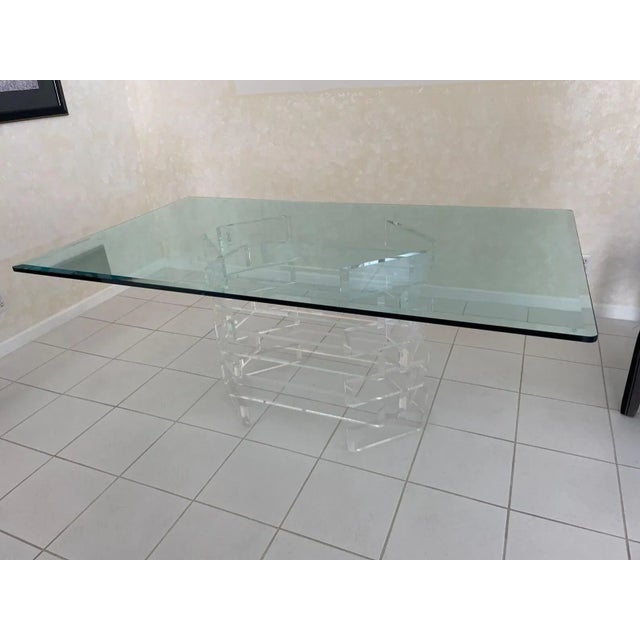 Clear Stacked Modern Lucite Dining Table Base With Glass Top | Chairish
