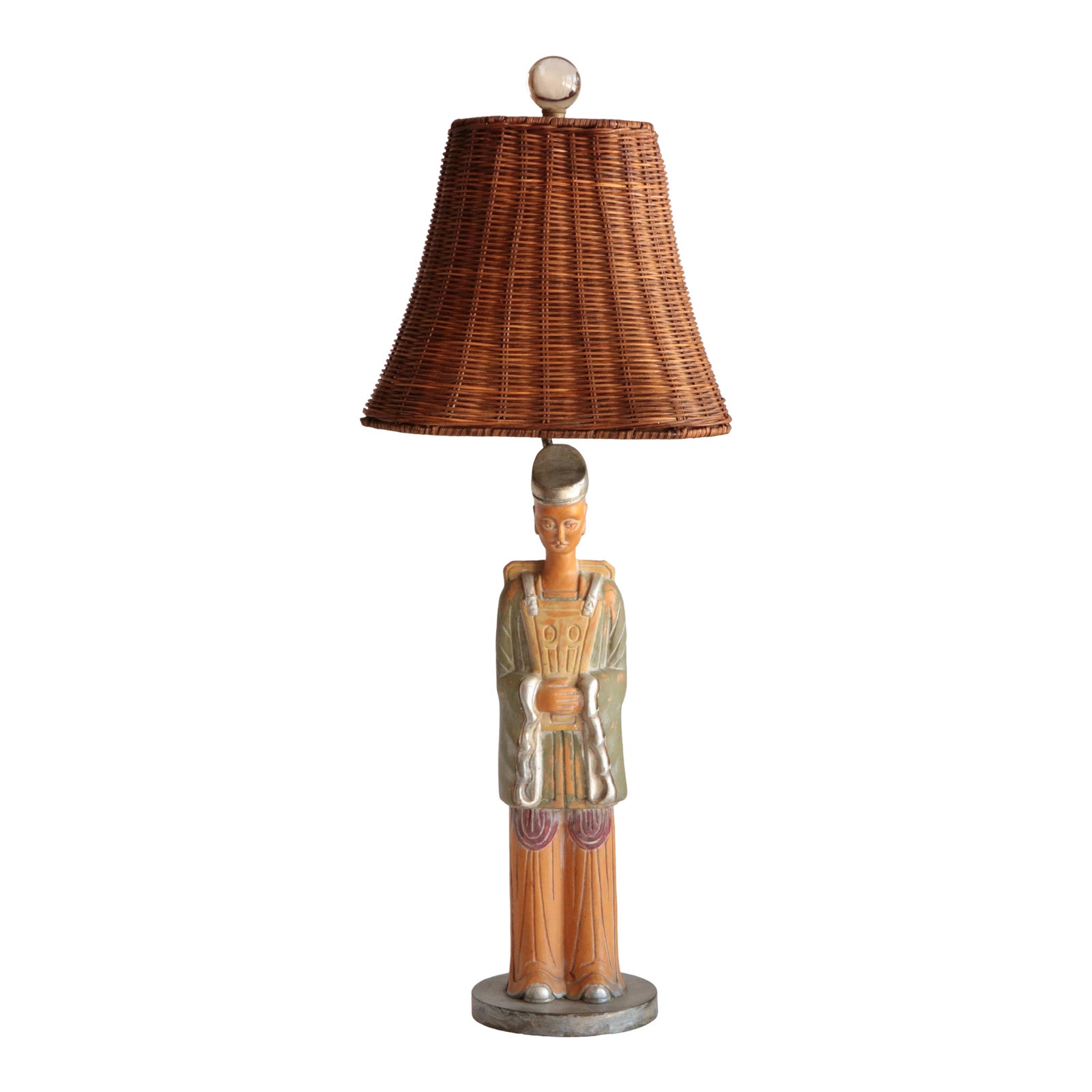 Carved Wooden Temple Figure Table Lamp | Chairish