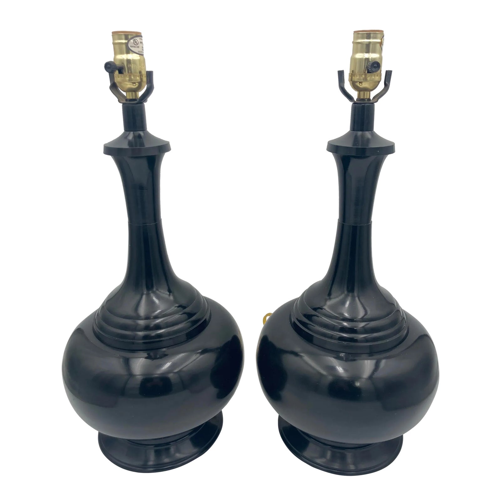 Mid-Century Large Metal Genie Table Lamps in Ebony Black - a Pair ...