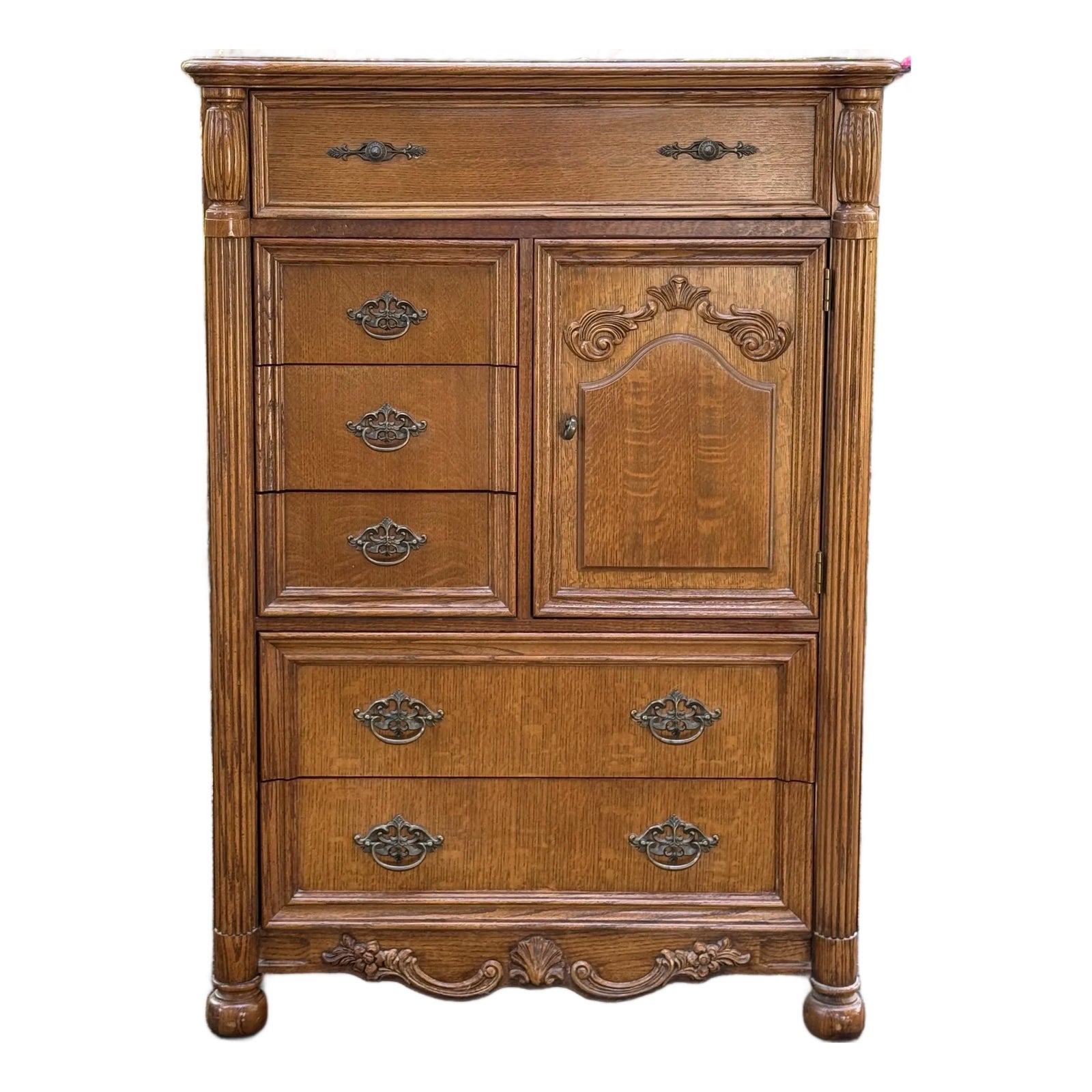 Stanley Furniture Quarter Sawn Oak Victorian Gentleman Chest | Chairish