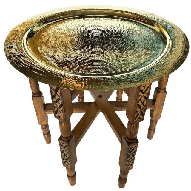 Moroccan Folding Brass Tea Table | Chairish
