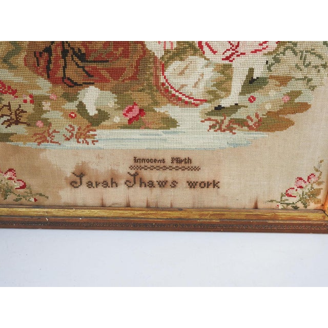 Antique Victorian Needlework Embroidery Girls at Stream | Chairish