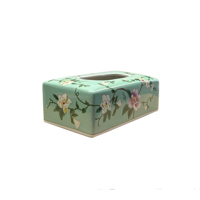 Light Blue Flower Bird Graphic Rectangular Porcelain Tissue Box Cover ...