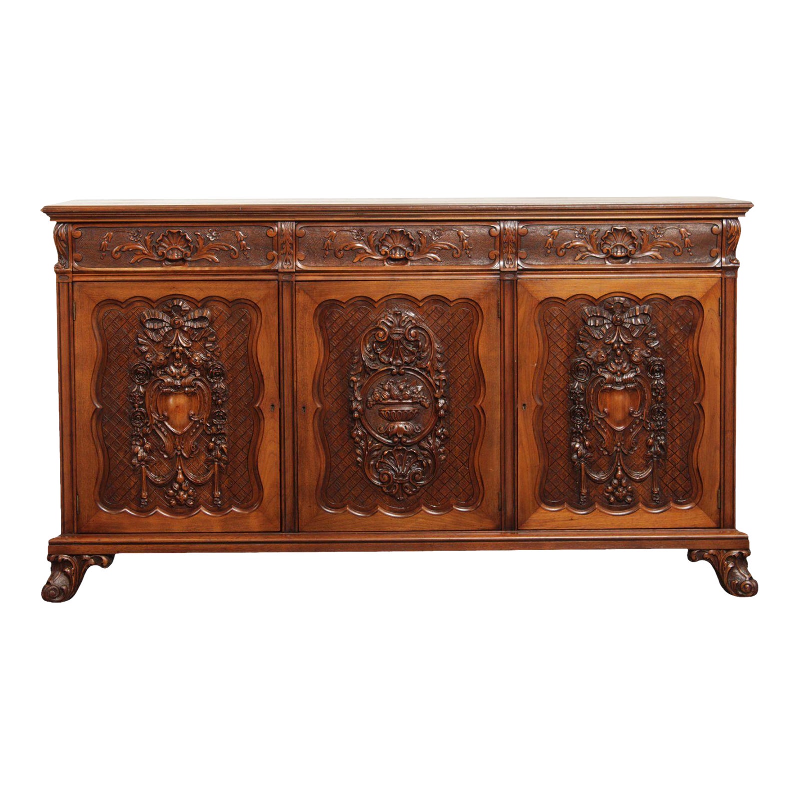 1920's Georgian Rococo Style Carved Walnut Sideboard | Chairish