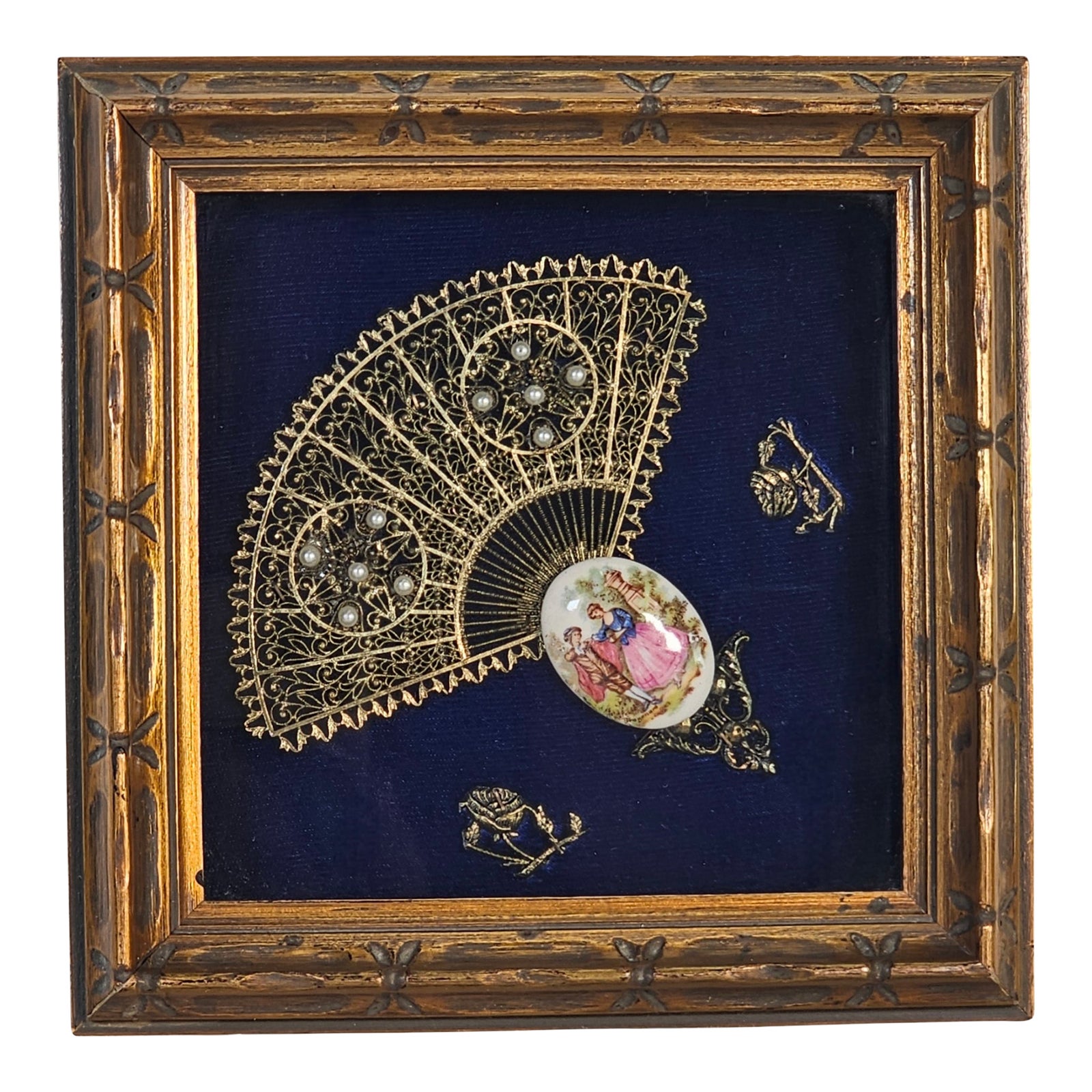 Fragonard Decorative Fan Shadow Box Framed Wall Art 7.5" | Chairish