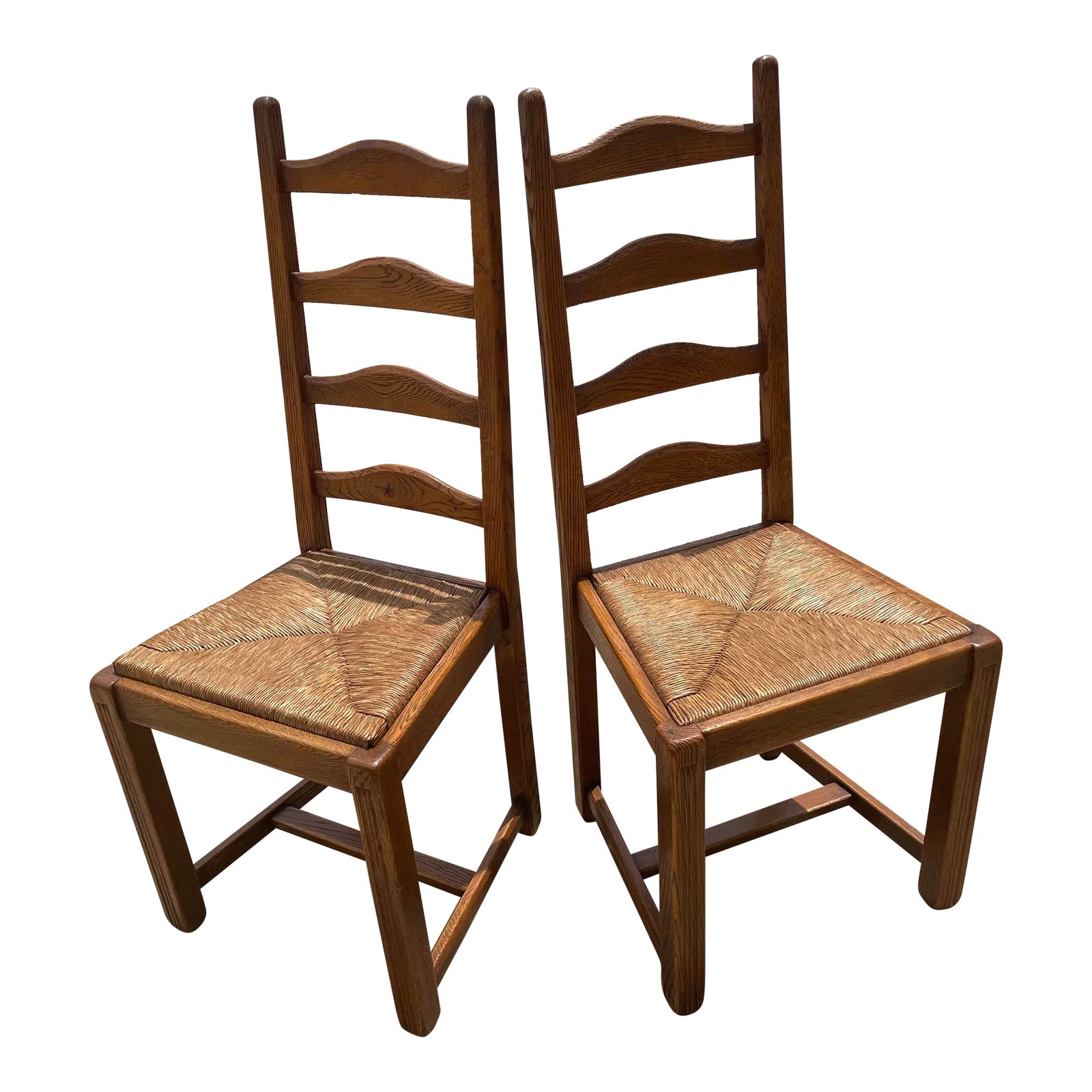 French Country Ladder Back Chairs With Rush Seats -A Pair | Chairish
