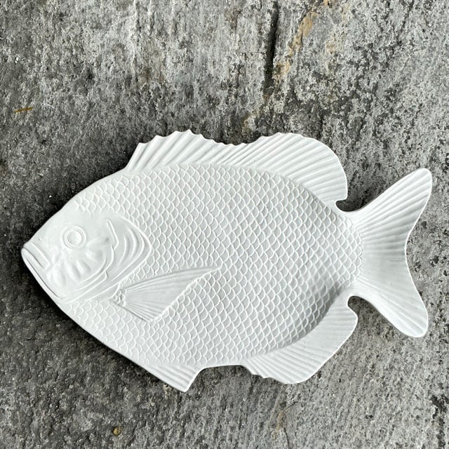 Vintage Costal Matte Glazed Ceramic Fish Platter | Chairish