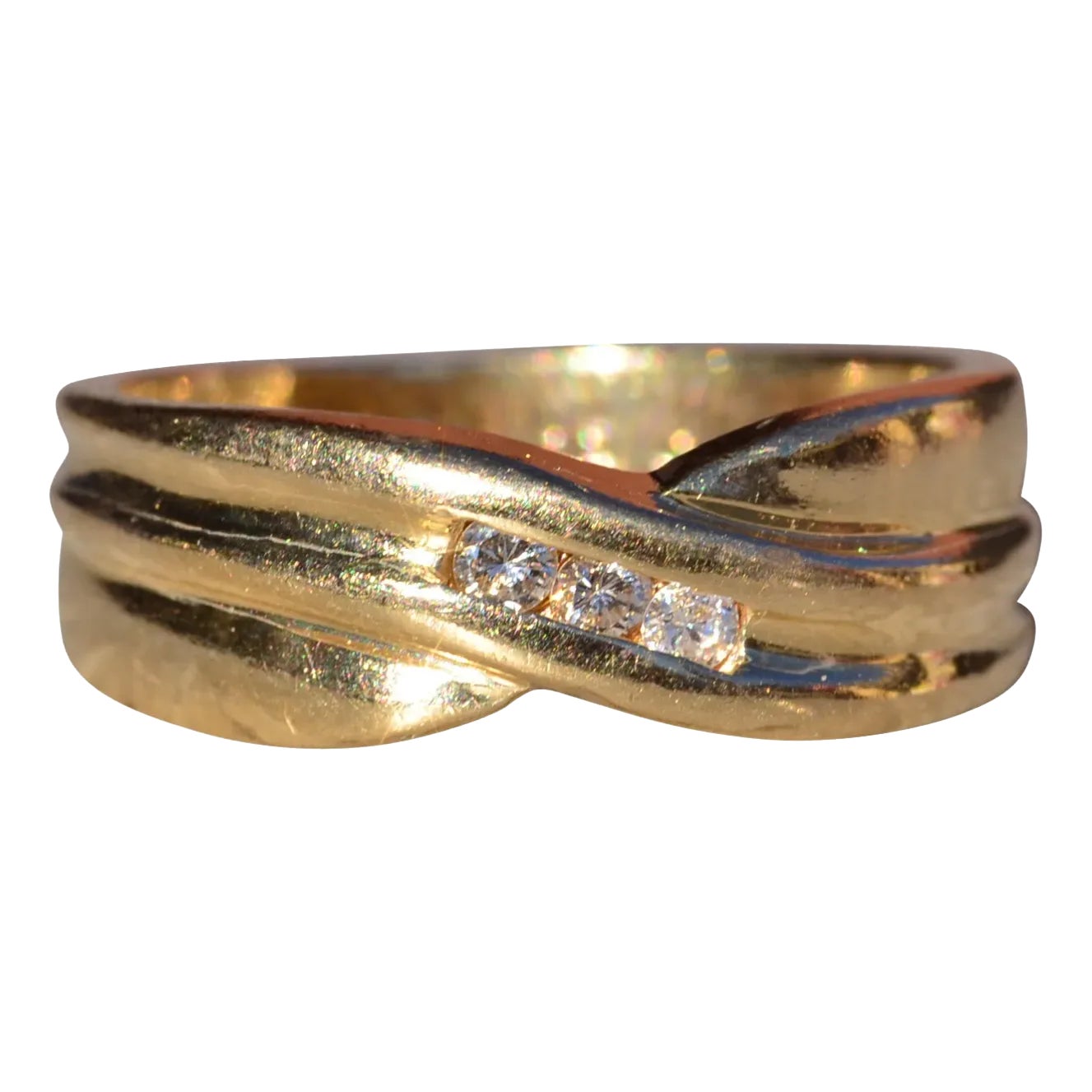 The Vandeleur: Ladies 14K Yellow Gold Crossover Diamond Band | Chairish