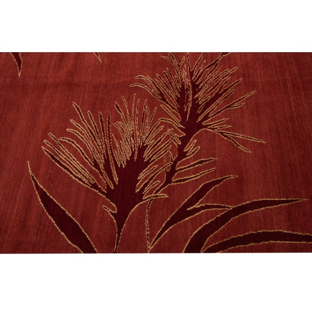 Modern Tibetan Handmade Maroon Wool & Silk Rug With Floral Design ...