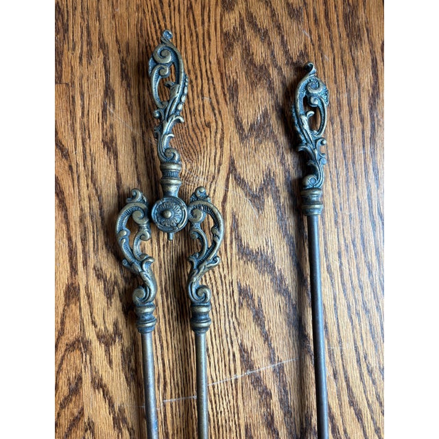 Ornate Italian Vintage Brass Fireplace Tools With Matching Stand | Chairish