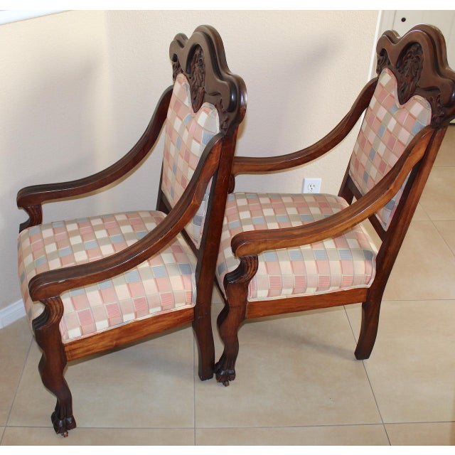 Antique 19th Century Upholstered Throne Chair With Claw Feet & Casters ...