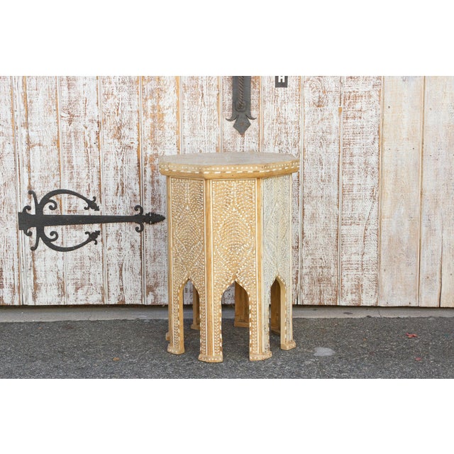 Enchanting Bleached Tall Inlaid End Table | Chairish
