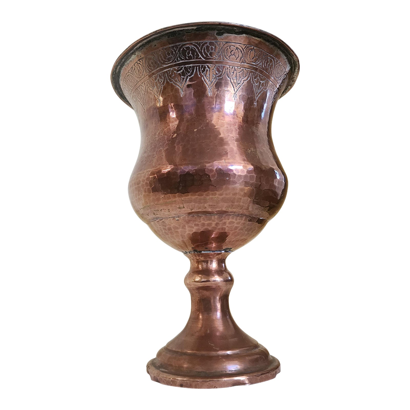 Antique / Vintage Hand Hammered and Etched Copper Goblet | Chairish