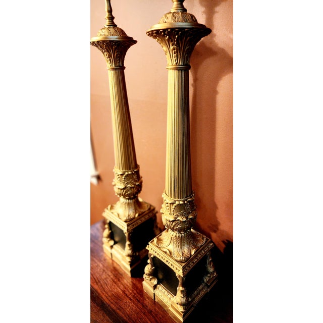1920s Large French Empire Column With Dolphins Spelter Table Lamps - a ...