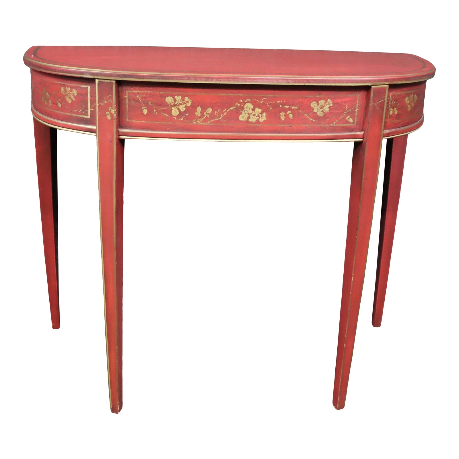Hepplewhite Style Red Painted and Gilt Demilune Console Table | Chairish