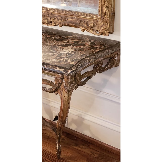 19th Century Traditional Marble Top Console With Mirror | Chairish