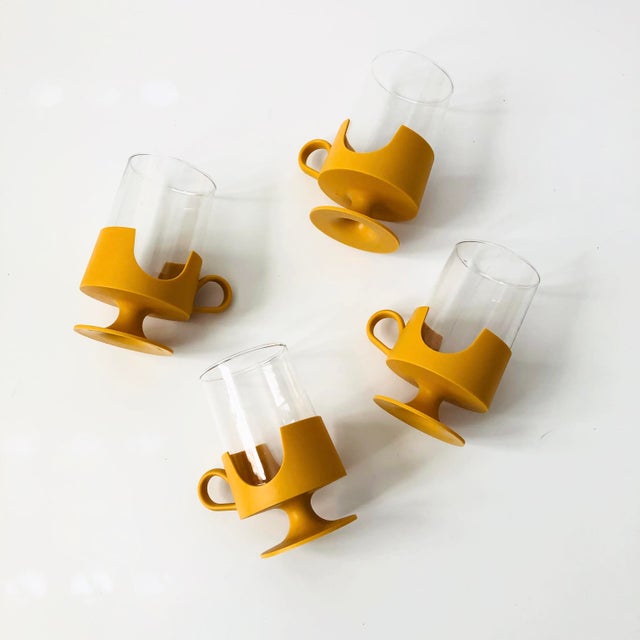 MCM Yellow Glass-Snap Mugs by Corning - Set of 4 | Chairish
