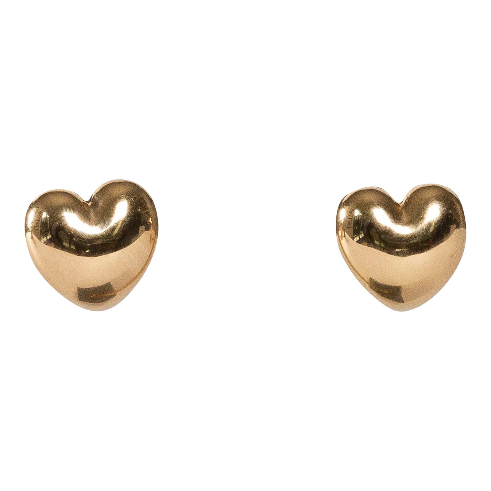 14K Puffed Heart Stud Earrings - A Pair | Chairish