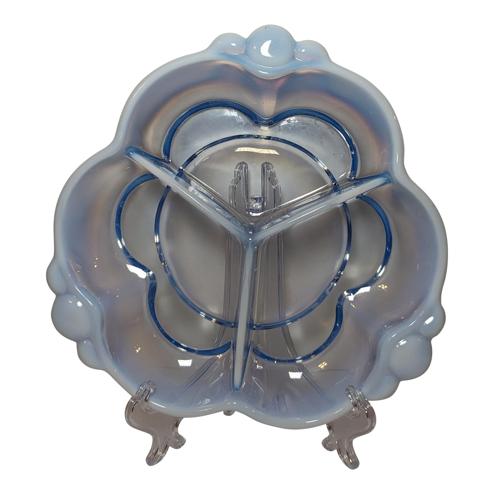 1950s Duncan & Miller Sanibel Blue Opalescent Divided Dish | Chairish