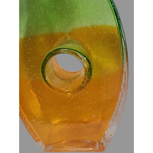 Vintage Margie’s Garden Hand Blown Bubble Art Glass Vase Green & Orange ...