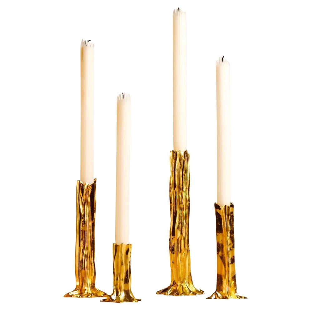 24K Gold Arbor Candlesticks by Studio Palatin, Set of 4 | Chairish