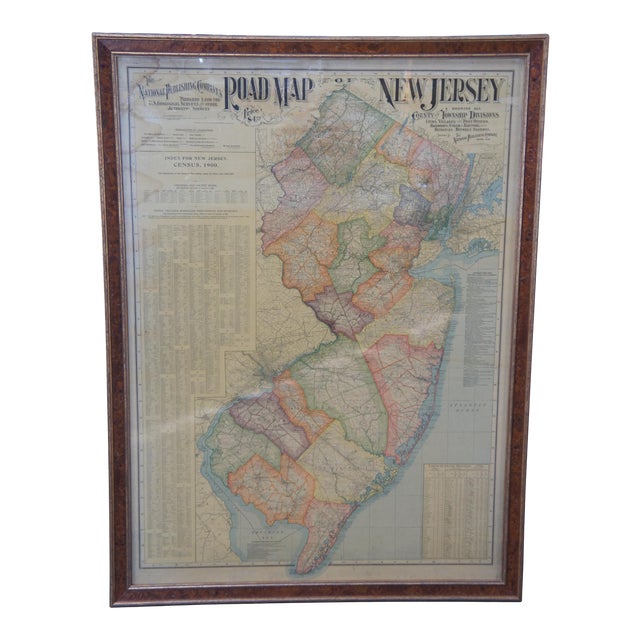 1903 Antique National Publishing Road Map of New Jersey Geological ...
