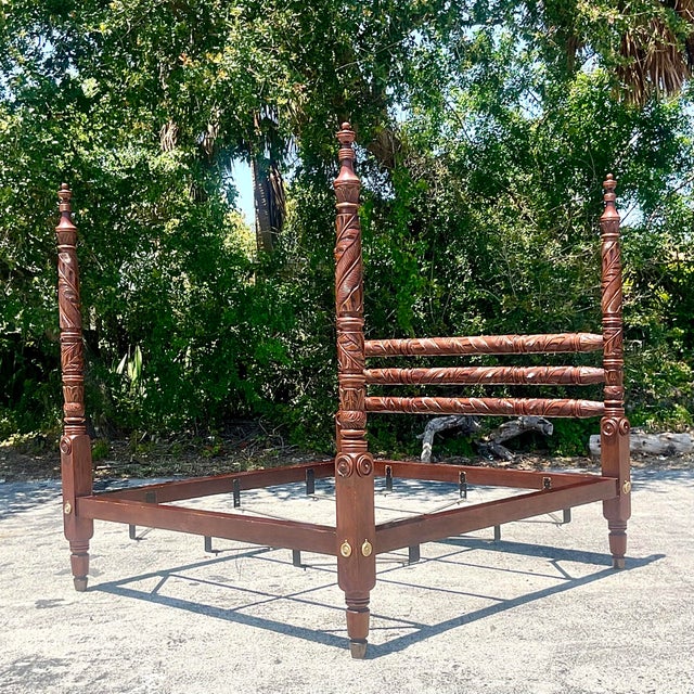 Late 20th Century Vintage Boho King Carved Poster Bed After Ralph ...