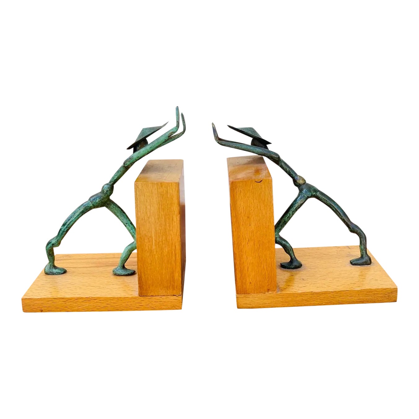 Mid Century Bronze Figure Bookends - a Pair | Chairish