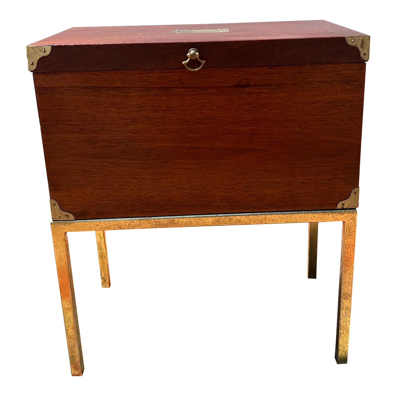 Late 20th Century Vintage Brass and Mahogany Chest on Stand Side Table ...