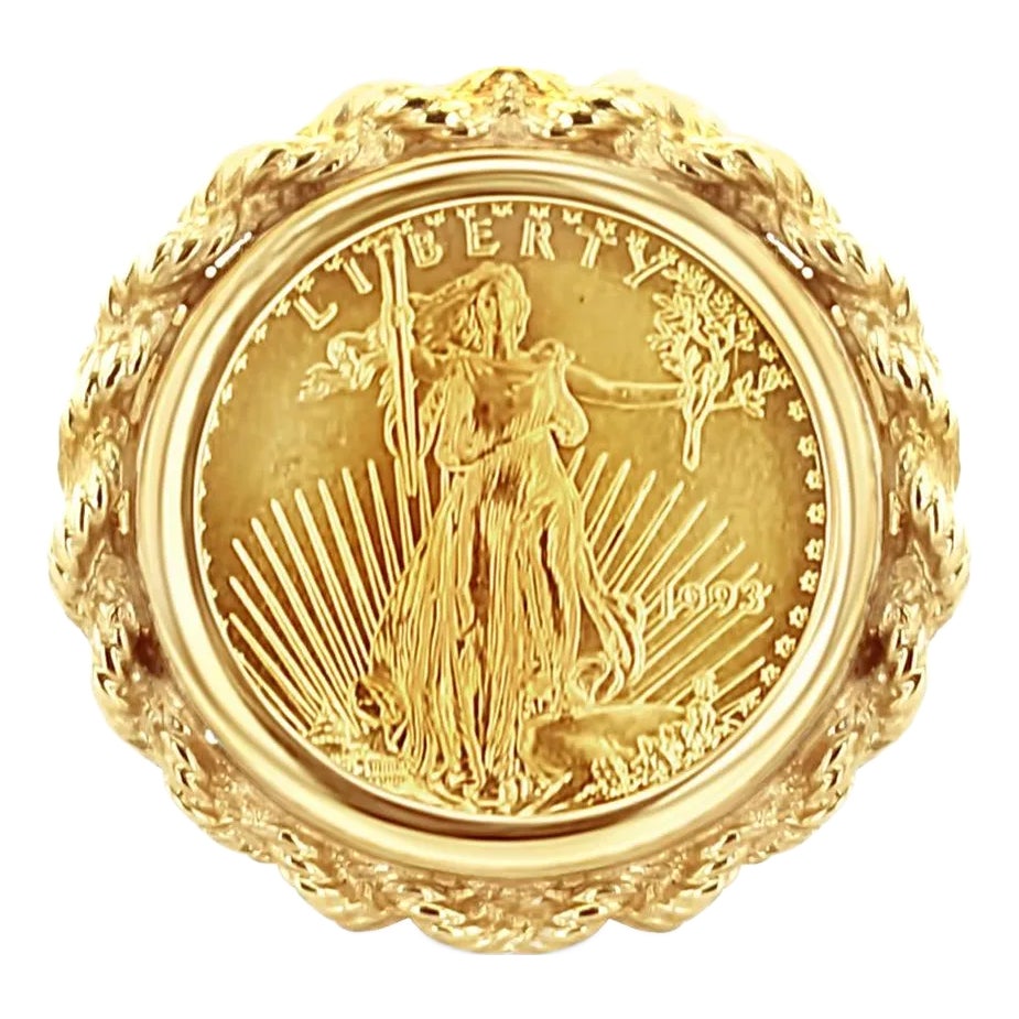 American Eagle Lady Liberty Rope Coin Frame Ring, Size 4 | Chairish
