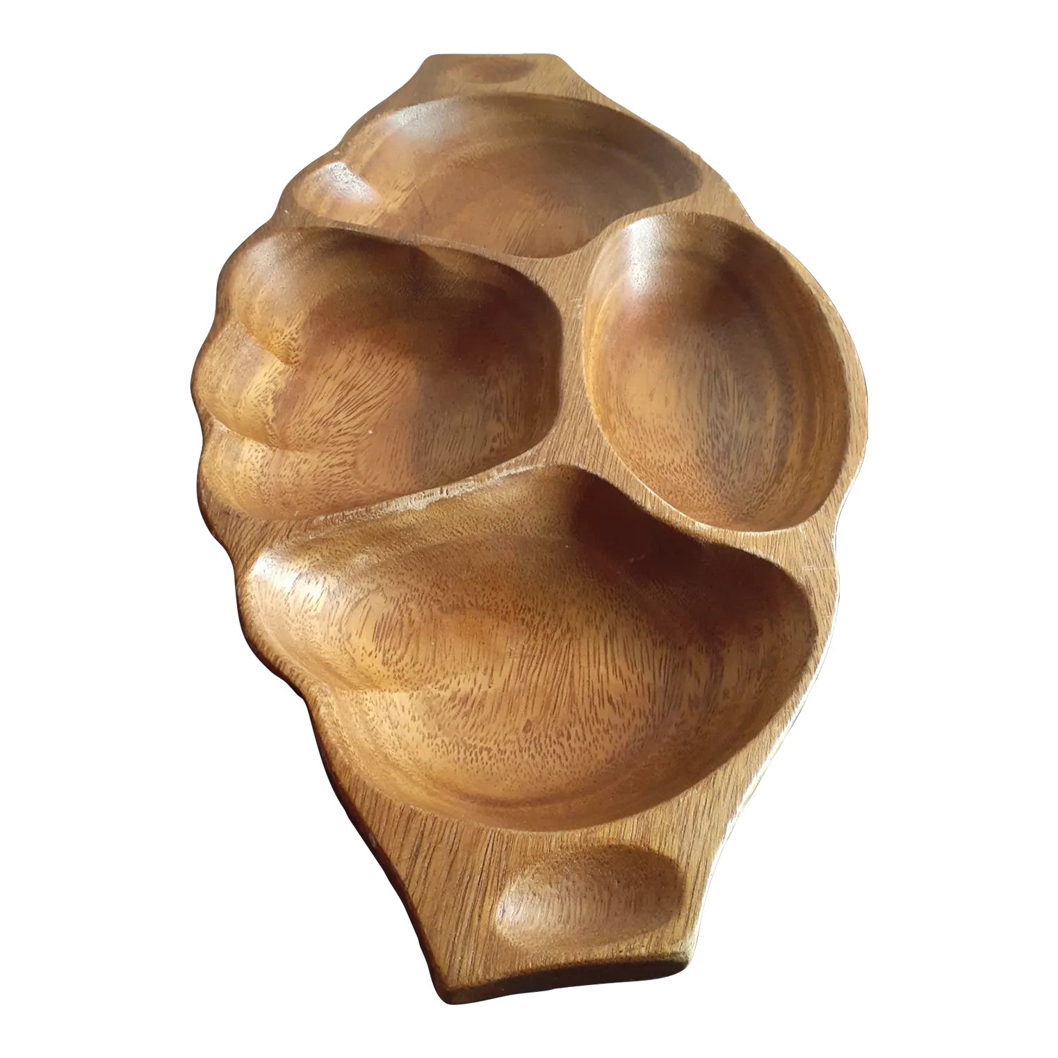 1980s Genuine Monkey Pod Wood Divided Snack Leaf Tray, Made in ...