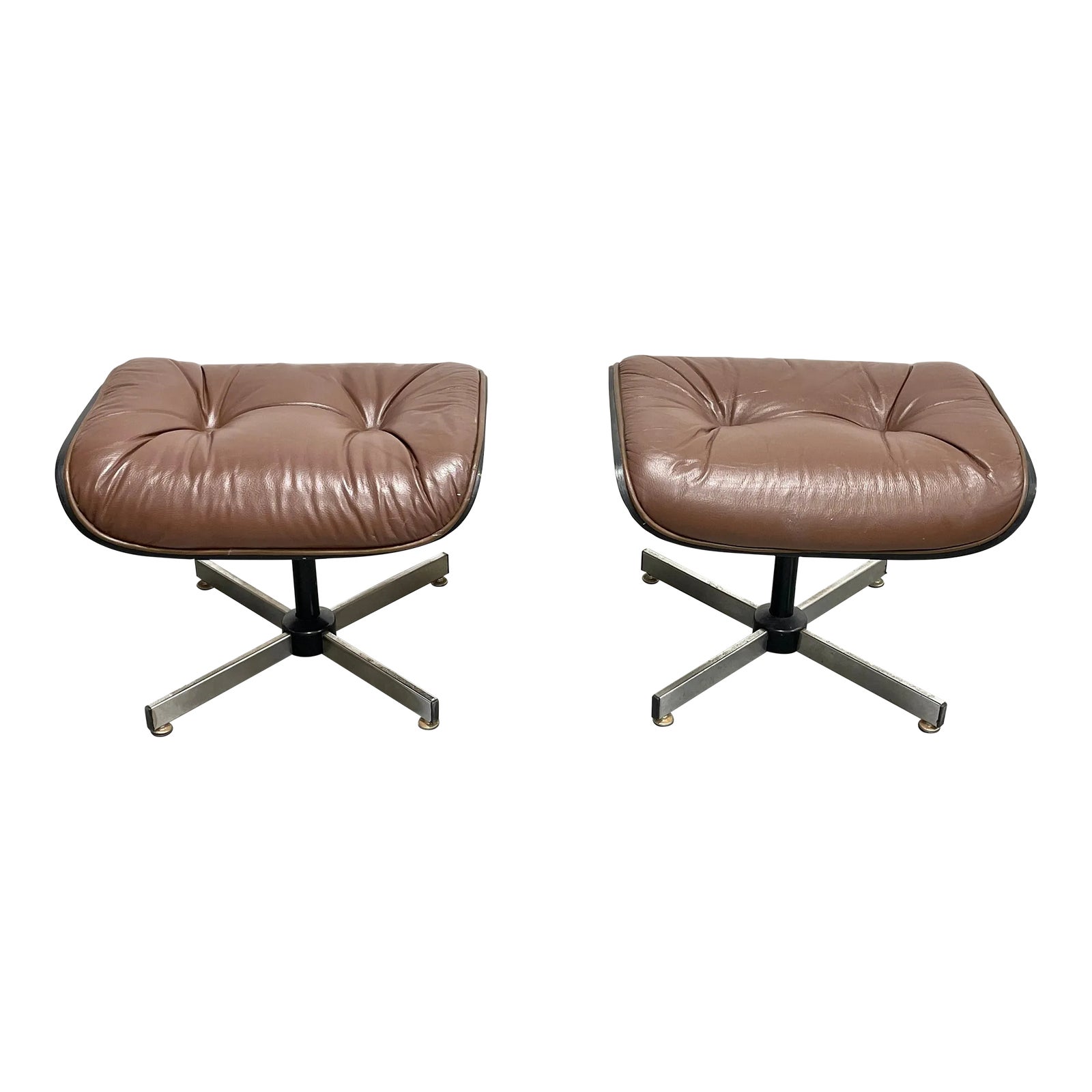 Vintage Mid Century Modern Eames Styled Brown Ottoman / Footstool, a ...