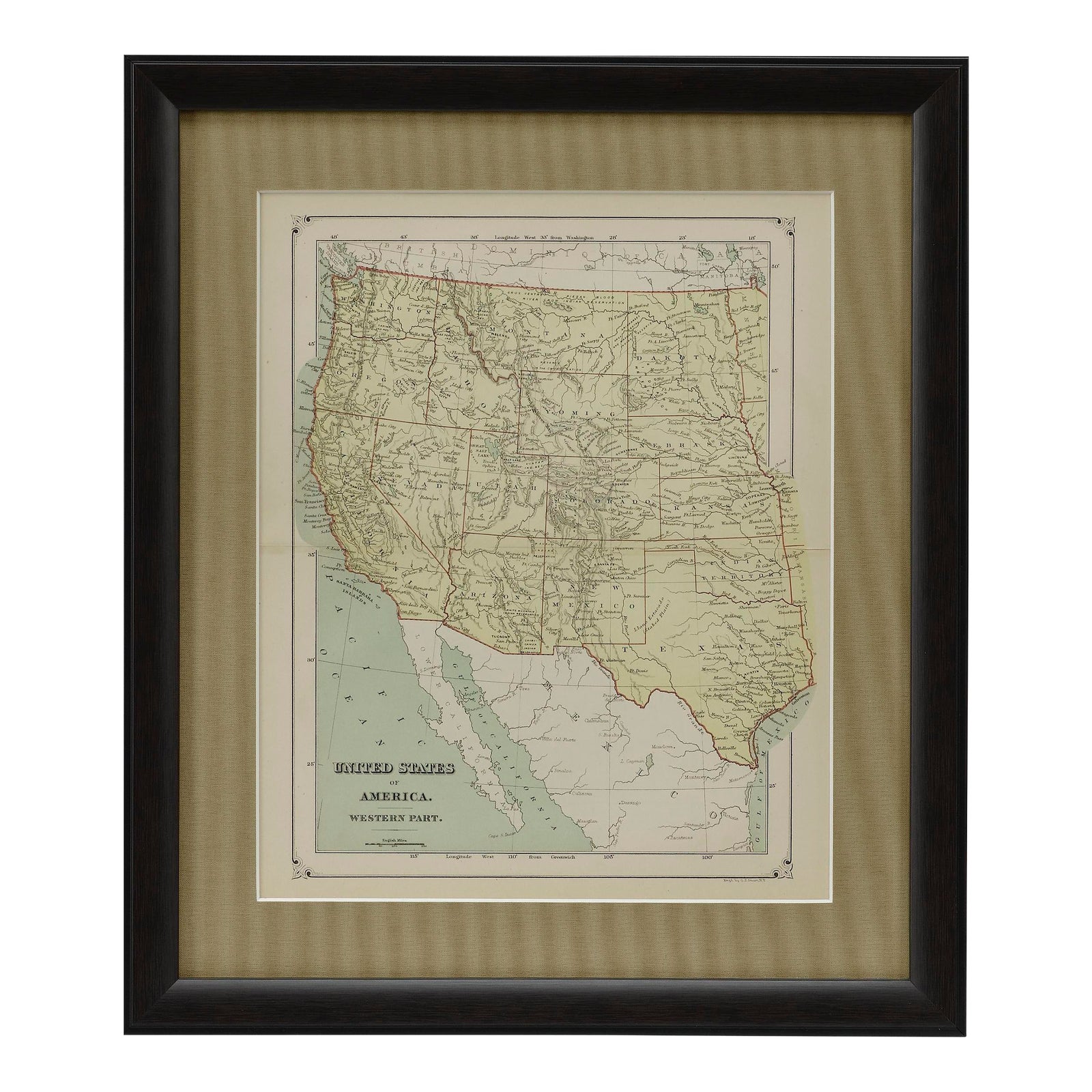 1879 "United States of America, Western Part" by O. J. Stuart | Chairish