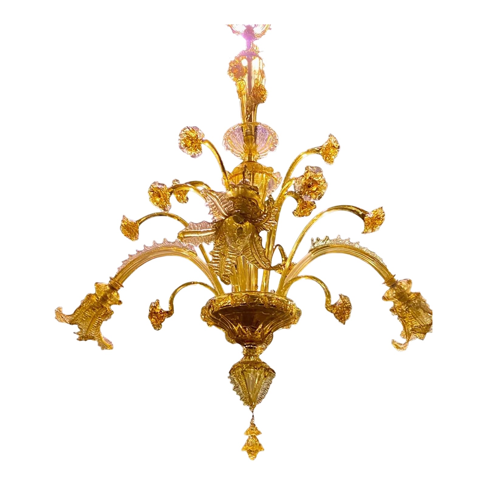 Vintage Italian Venetian Gold Murano Style Glass Floral Chandelier ...