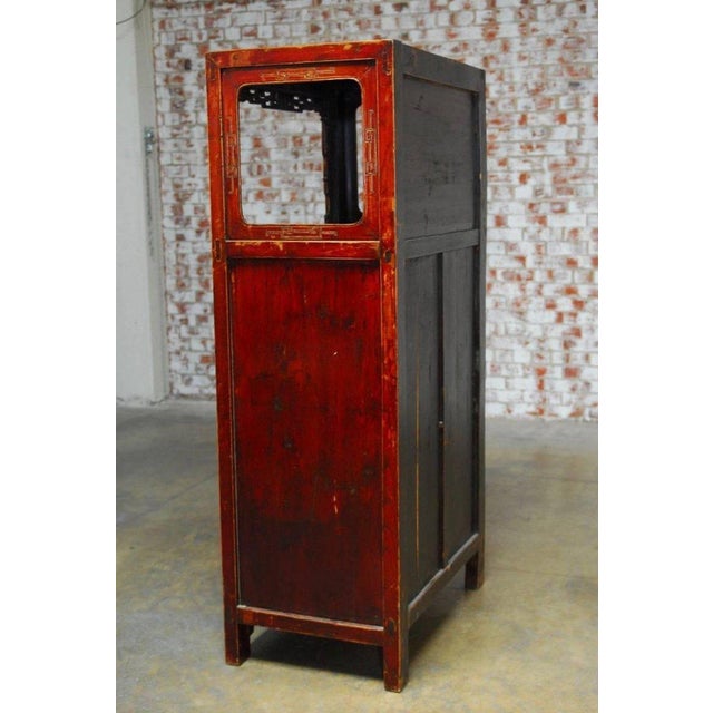 Chinese Red Lacquer Cabinet with Display Shelf | Chairish