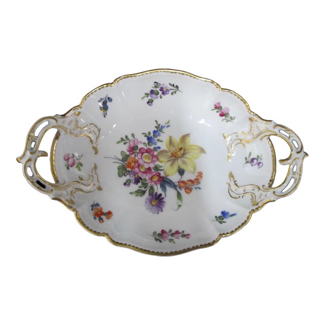 Nymphenburg Rococo Porcelain Gilt Floral 8.5" Dish Tray With Pierced ...